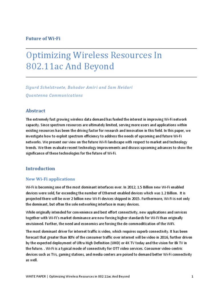 Optimizing Wireless Resources in 802.11ac and Beyond: Future of Wi-Fi ...