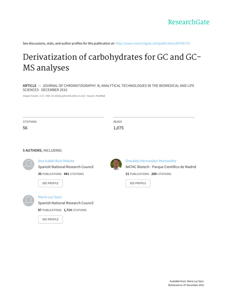 GC An Gcms Paper | PDF | Carbohydrates | Mass Spectrometry
