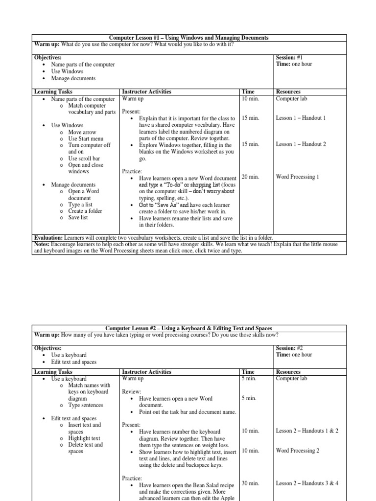 Introduction To Computers Lesson Plans 07 10 PDF | PDF | Computer Keyboard | Learning