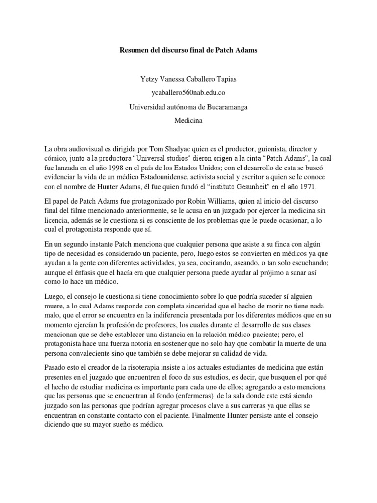 Resumen de Patch Adams | PDF | Paciente | Medicina