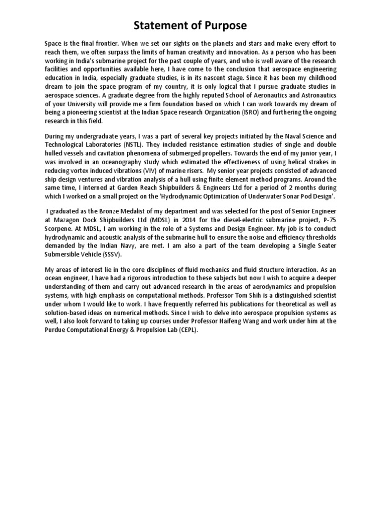 Purdue University SoP (Aerospace) | PDF | Aerospace Engineering | Submarines