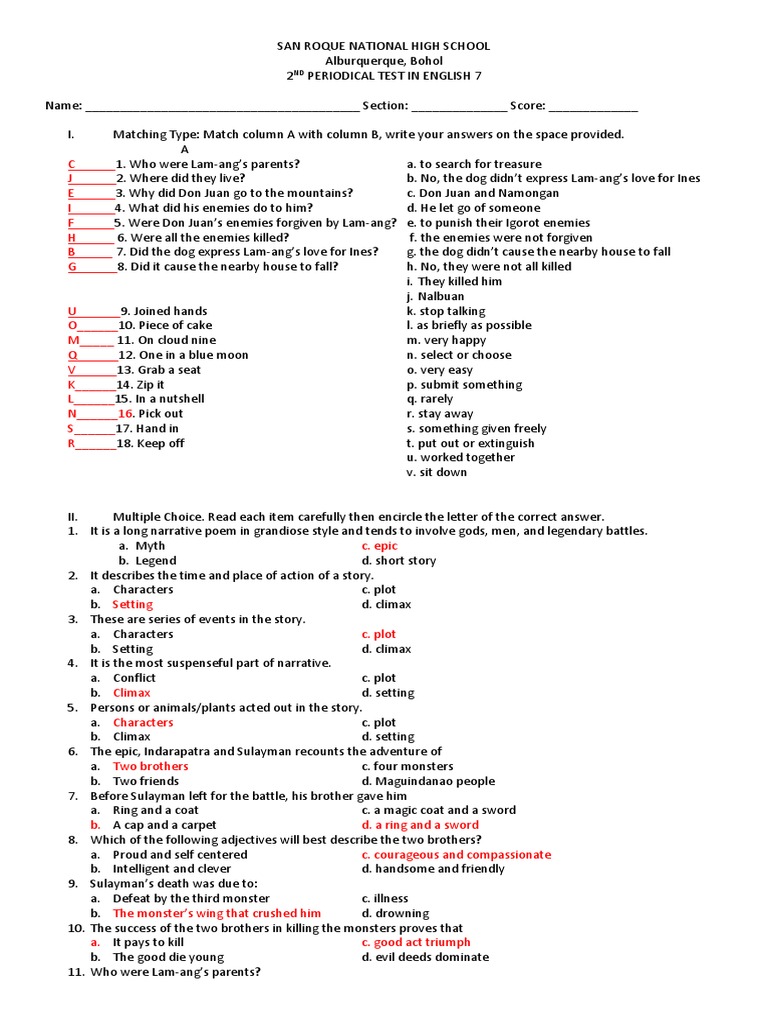2nd Grading Perio Test Eng | PDF