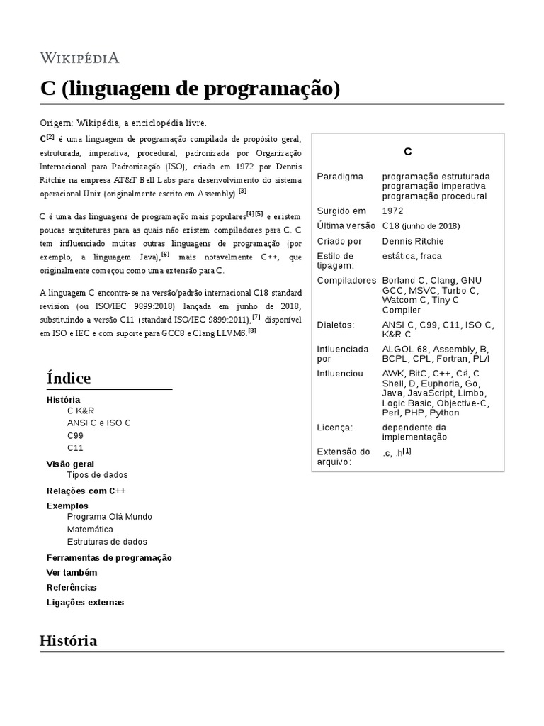 Uma breve história da linguagem de programação C: da sua criação no ...