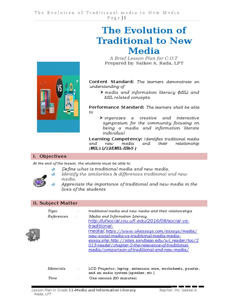 Detailed Lesson Plan On Traditional and Media | PDF | Lesson Plan ...