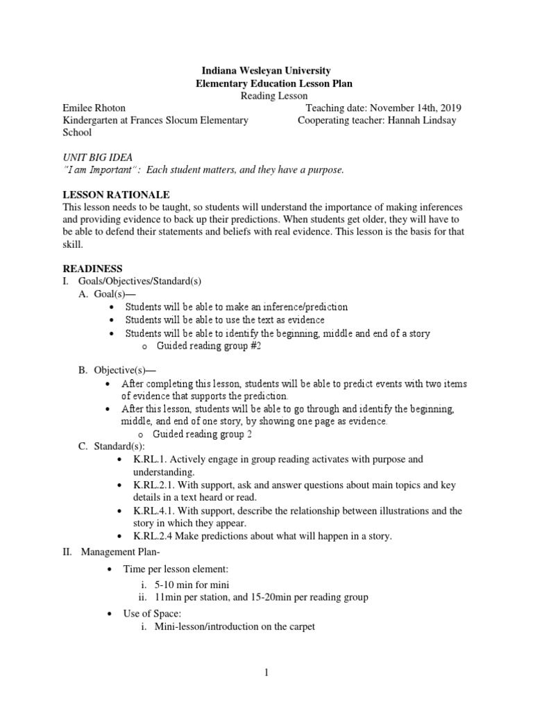 Kindergarten Reading Lesson Plan | PDF | Lesson Plan | Educational ...
