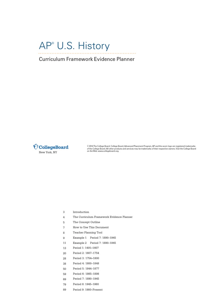 AP US History Curriculum Framework Evidence Planner | PDF | Advanced ...