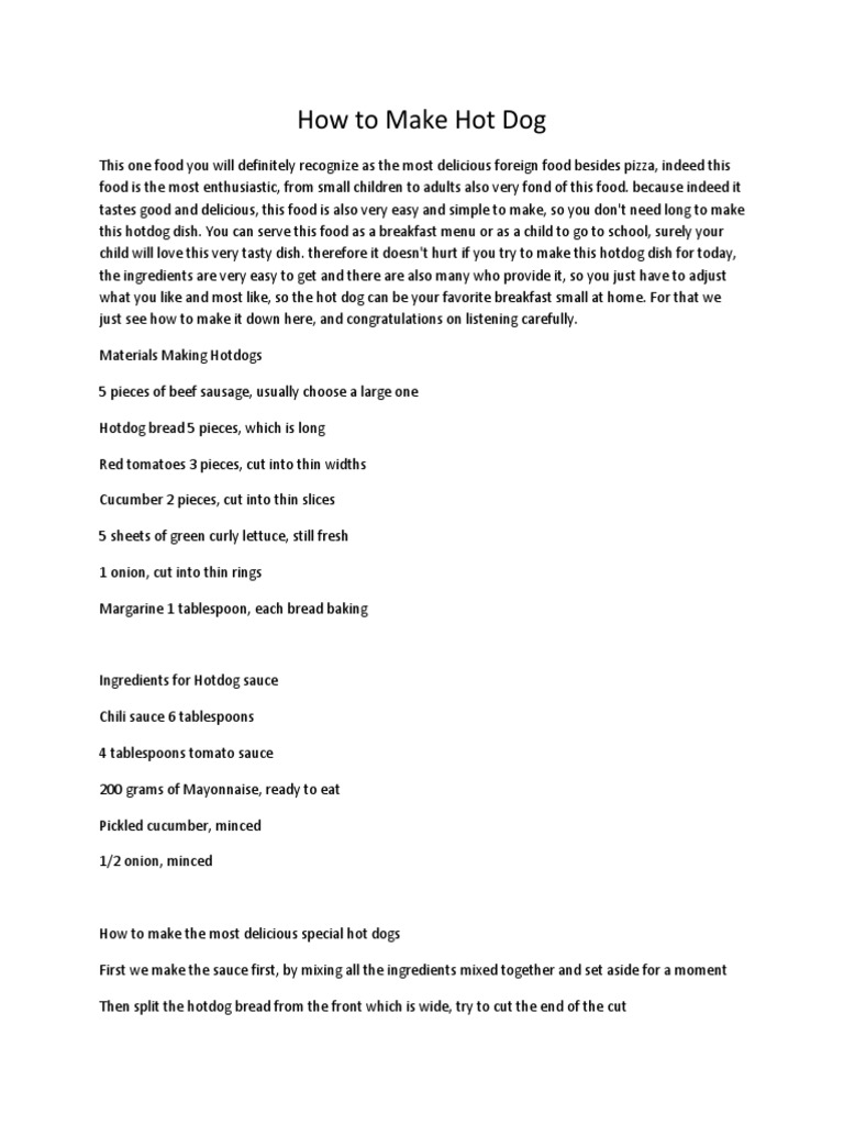How To Make Hot Dog | PDF | Cooking, Food & Wine