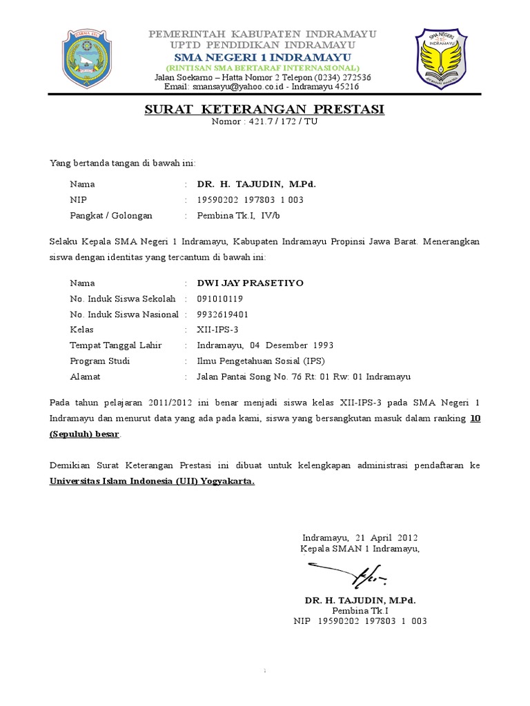 Surat Keterangan Prestasi | PDF
