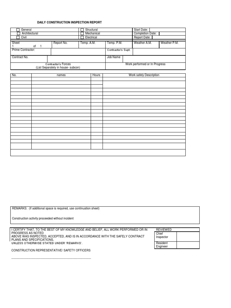 Daily Construction Inspection Report | PDF | Engineering | Business