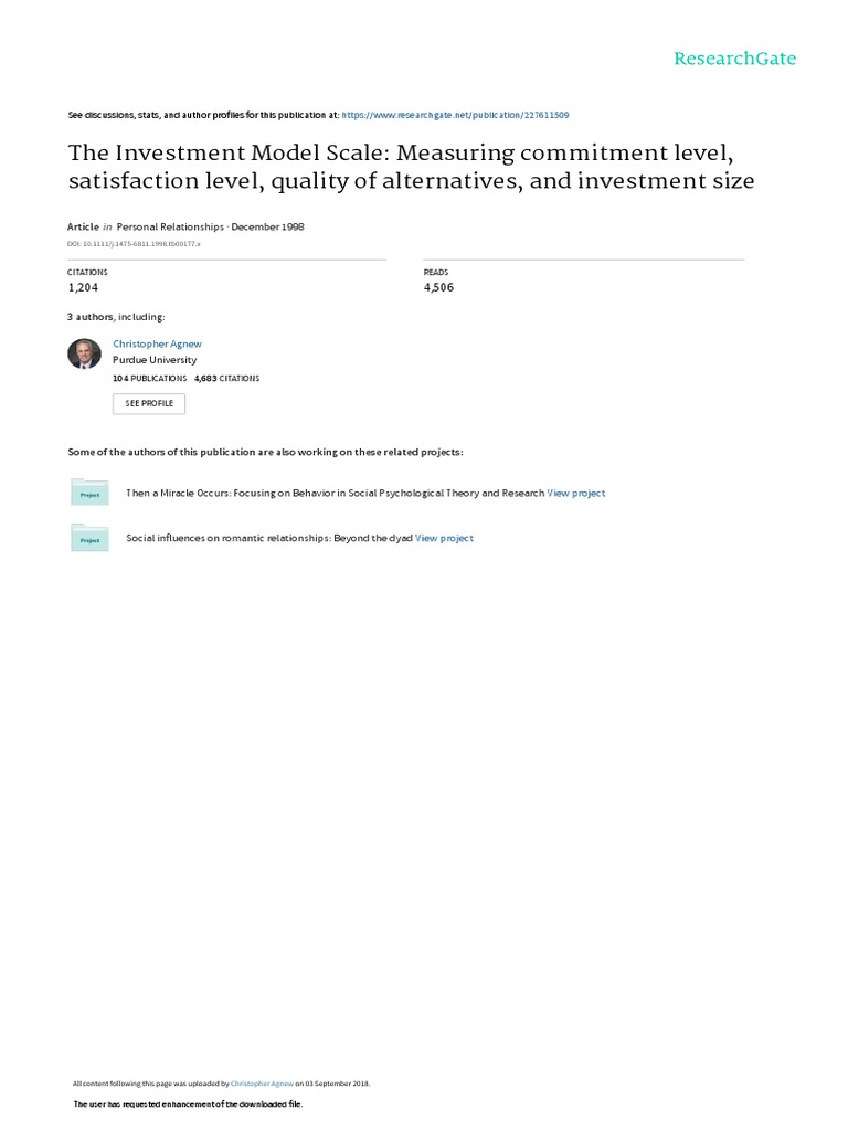 The Investment Model Scale Measuring Commitment Le PDF | PDF | Validity ...