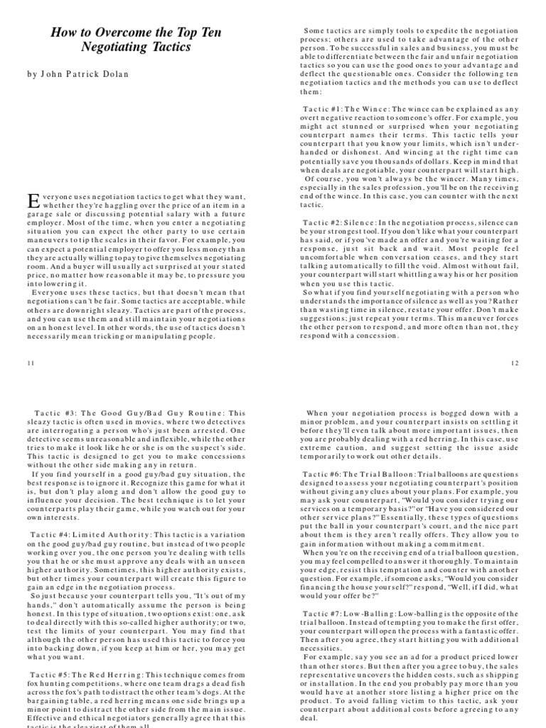 How To Overcome The Top Ten Negotiating Tactics | PDF | Negotiation | Business