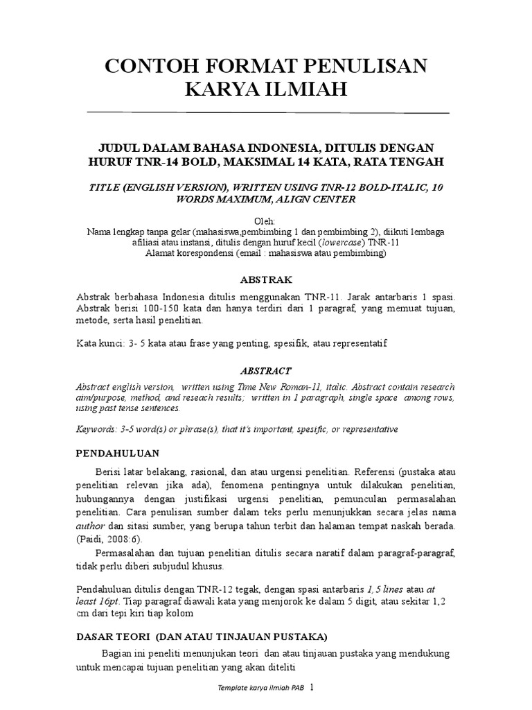 Contoh Format Penulisan Karya Tulis Ilmiah | PDF
