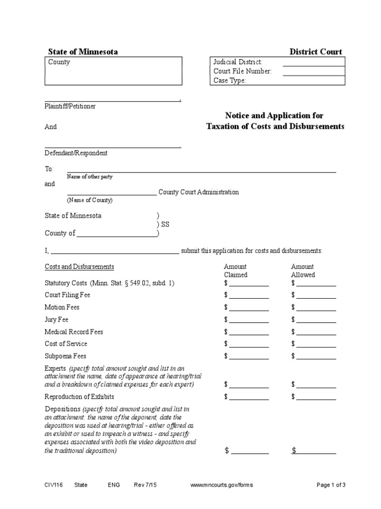 State of Minnesota District Court: County Judicial District: Court File ...
