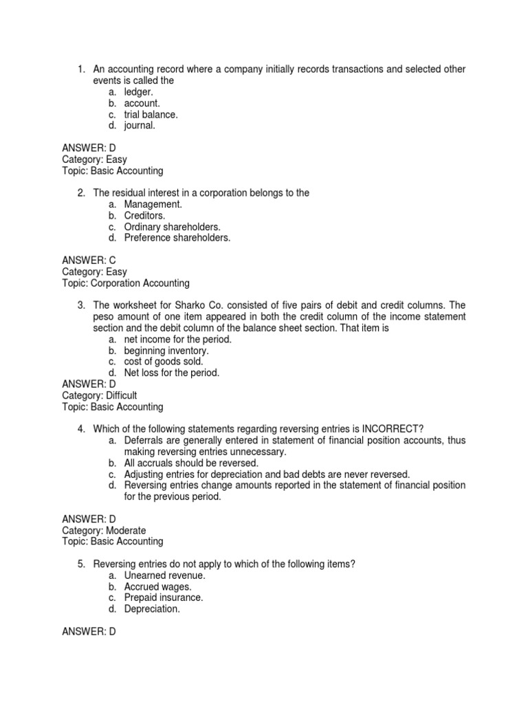 Basic Accounting Quizbowl Questions | Download Free PDF | Debits And ...