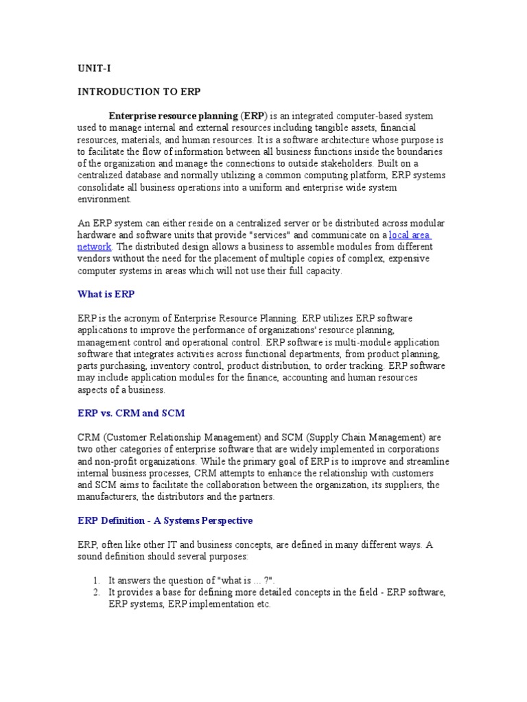 ERp Notes | PDF | Enterprise Resource Planning | Supply Chain