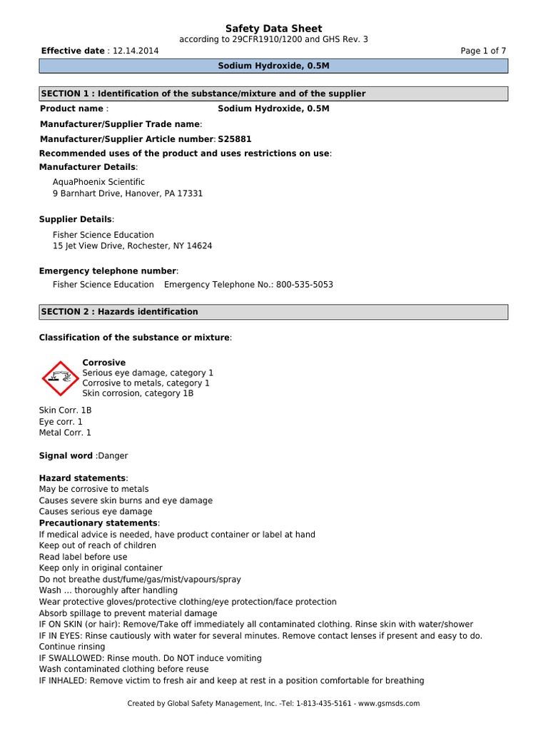 SDS Natrium Hidroksida | PDF | Dangerous Goods | Firefighting
