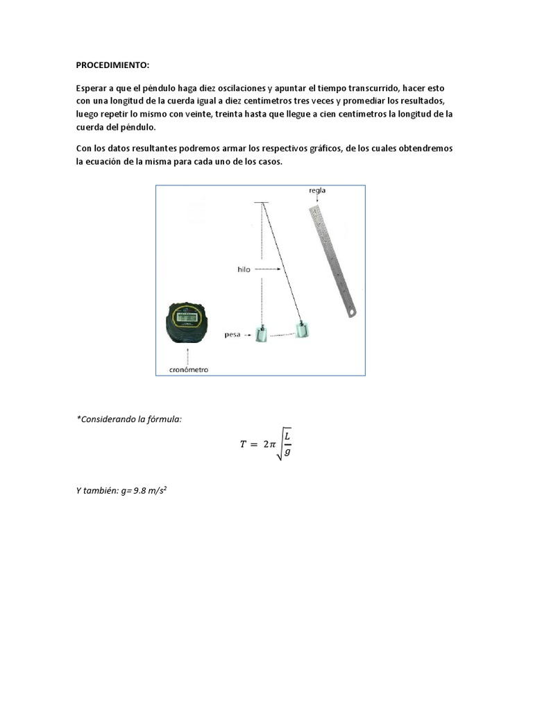 Procedimiento de Experimento Del Pendulo | PDF | Péndulo | Física