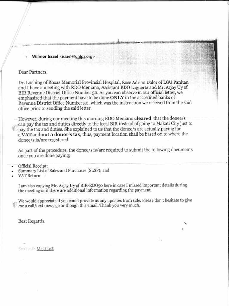 Letter For VAT Payment To BIR PDF | PDF