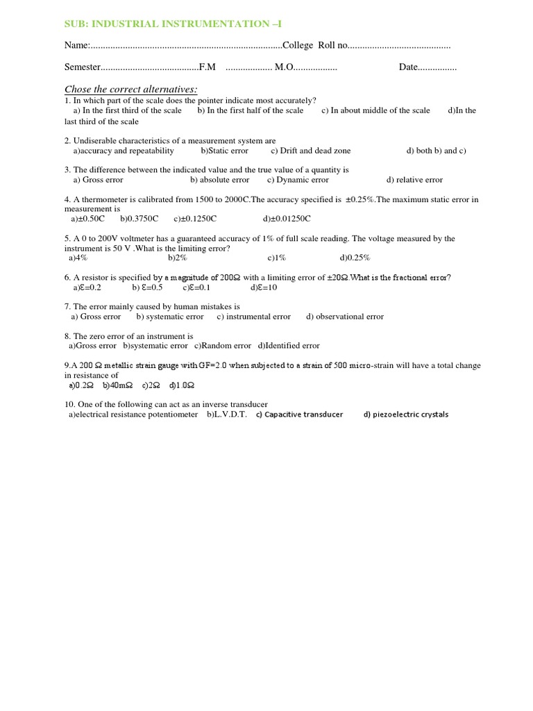 Ii-1 MCQ | PDF | Observational Error | Piezoelectricity