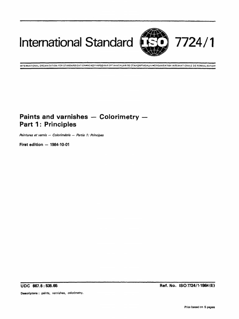 ISO 7724-1-1984, Paints and Varnishes, Colorimetry-1st Ed | PDF