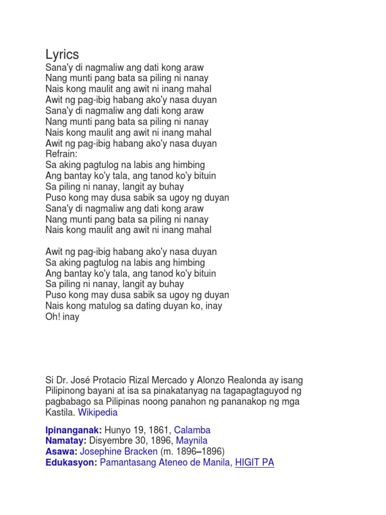 Lyrics: Wikipedia Calamba Maynila Josephine Bracken Pamantasang Ateneo ...
