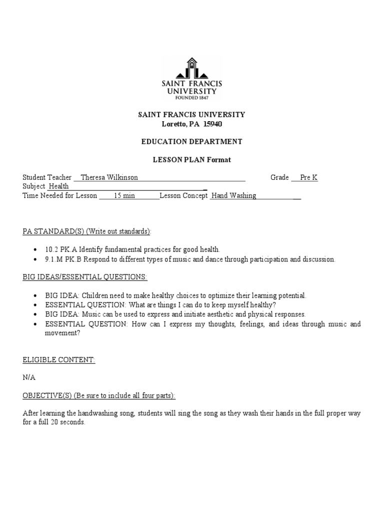 Handwashing Lesson | PDF | Hand Washing | Lesson Plan