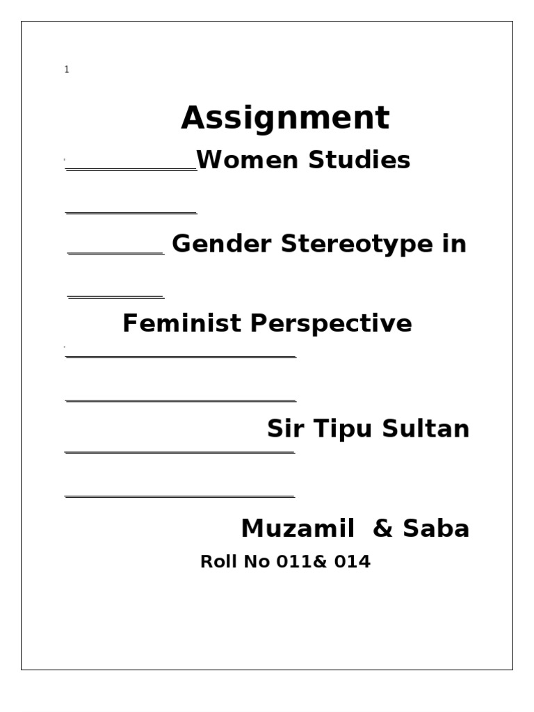 Assignment: Women Studies Gender Stereotype in Feminist Perspective ...