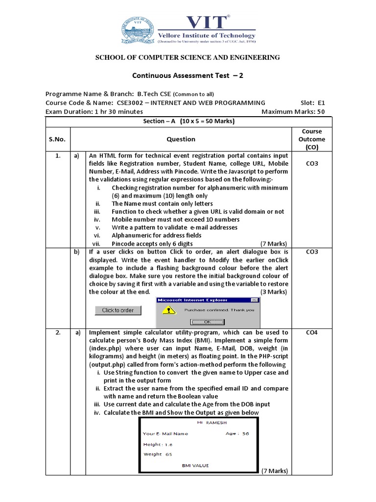 Fallsem2019-20 Cse3002 Eth VL2019201000968 Cat-2 QP Key Vtop | PDF | Http Cookie | Php