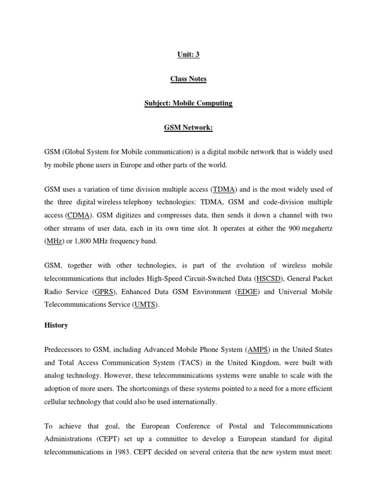 Mobile Computing Unit 3 Pdf Gsm Mobile Technology