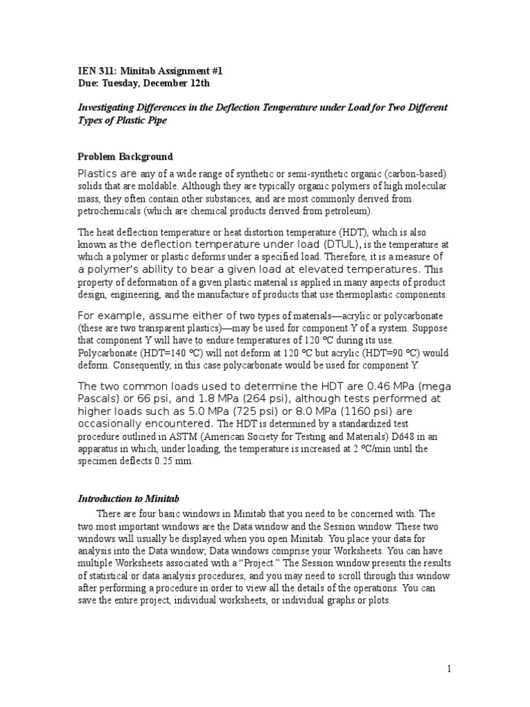 IEN 311 Minitab Assignment #1 | PDF | Plastic | Confidence Interval