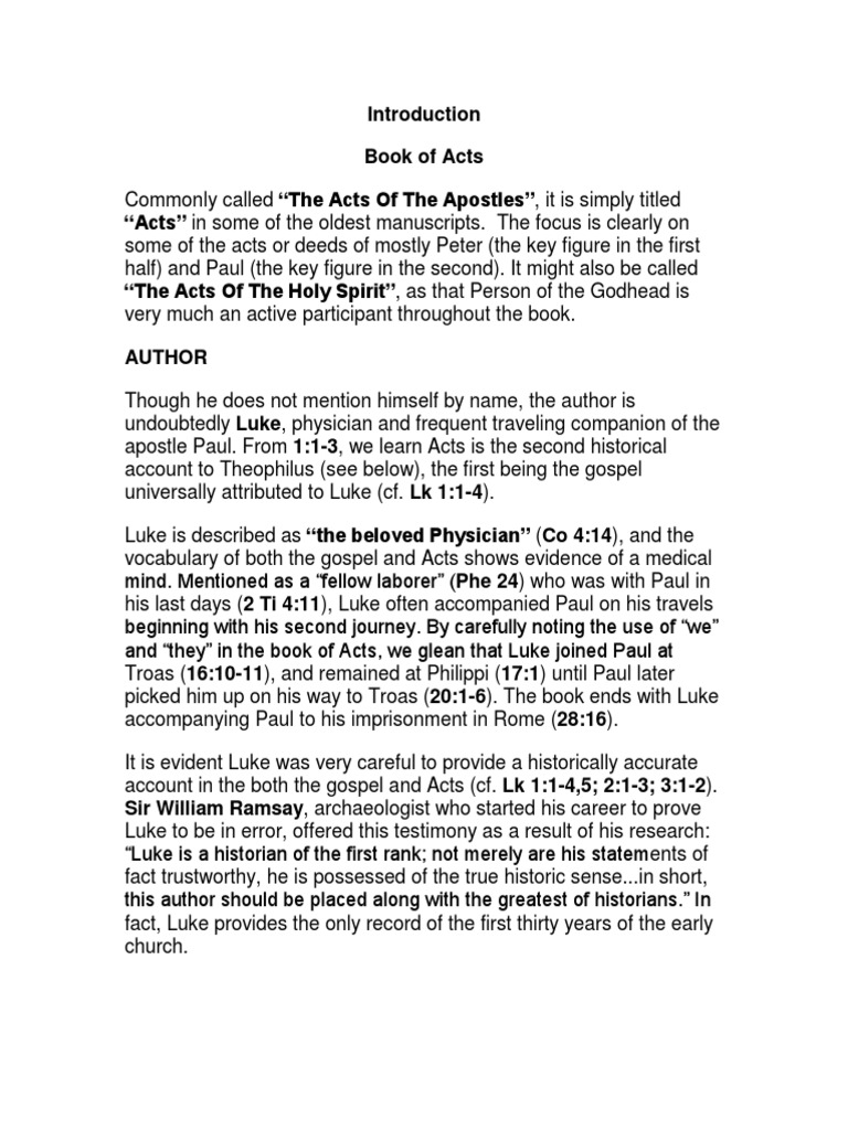 Introduction To Acts | PDF | Acts Of The Apostles | Paul The Apostle