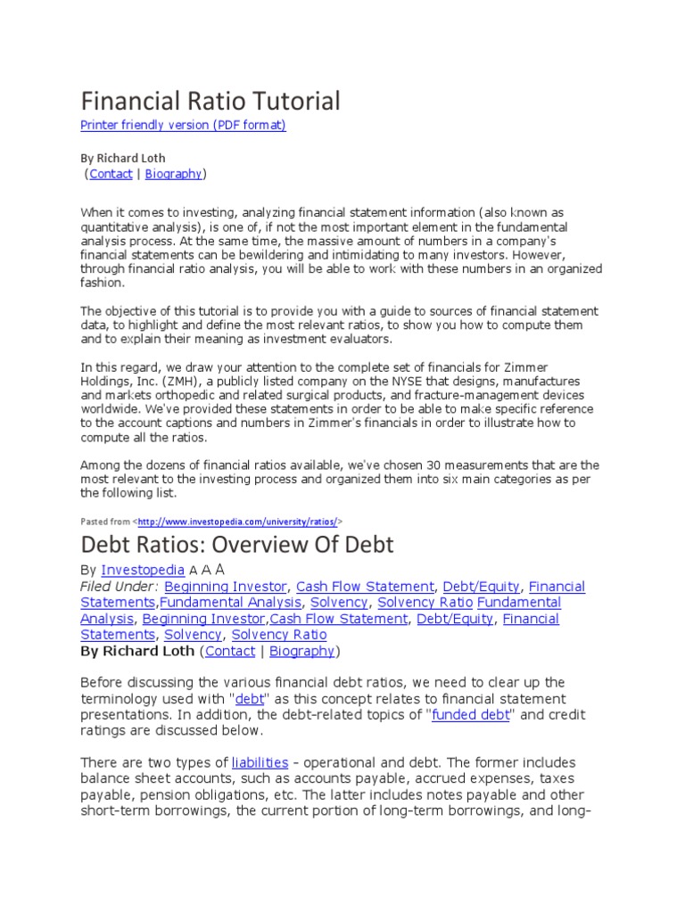 Financial Ratio Tutorial: Debt Ratios: Overview of Debt | PDF | Revenue ...