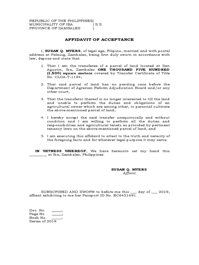 Affidavit of Acceptance | PDF