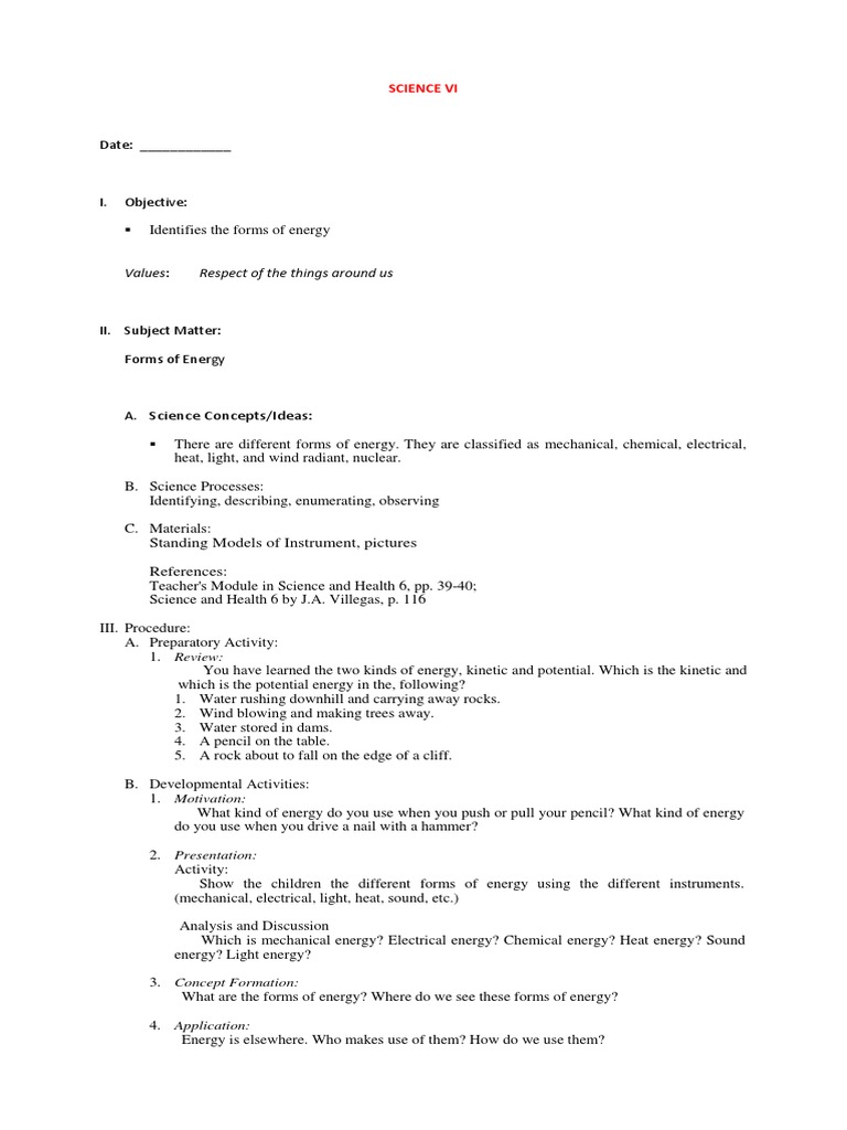 Lesson Plan in Energy | PDF | Sound | Heat
