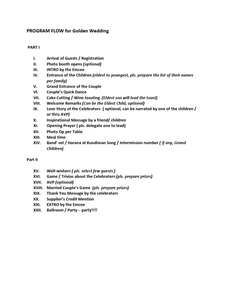 PROGRAMME For Golden Wedding | PDF