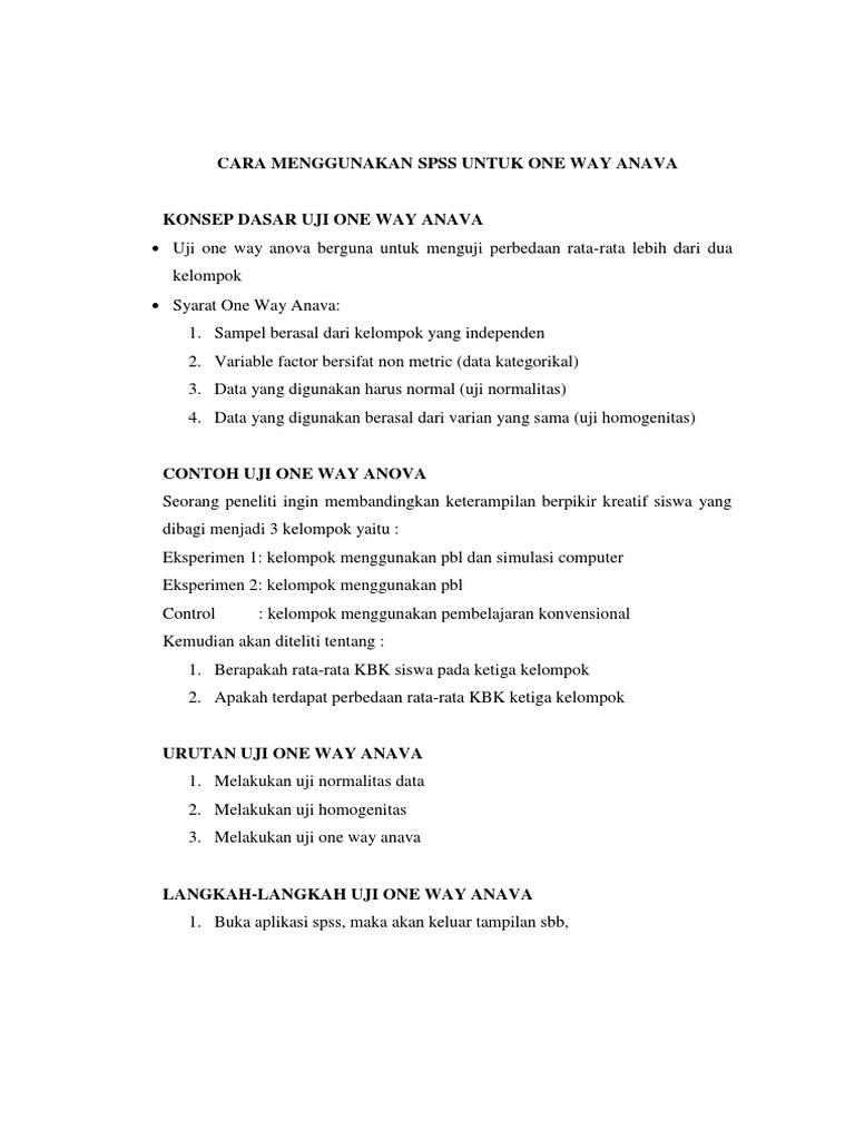 Cara Menggunakan Spss Untuk One Way Anava Pdf