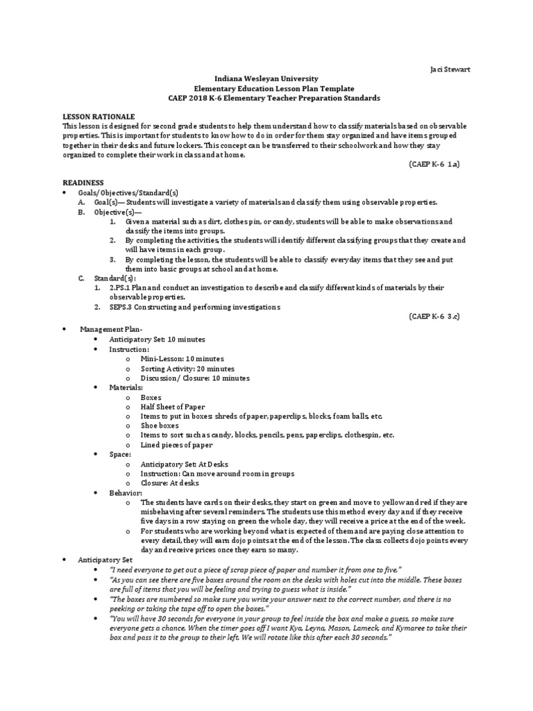 Classifying Materials Lesson Plan PDF | PDF | Hypothesis | Lesson Plan