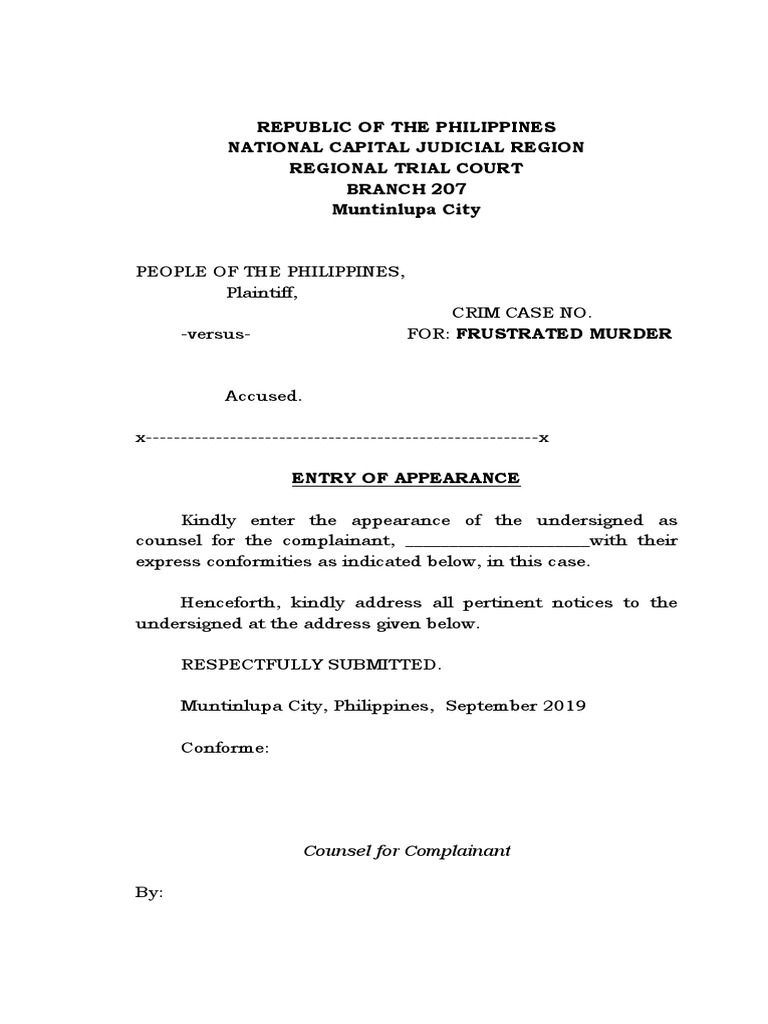 Entry of Appearance-Sample | PDF