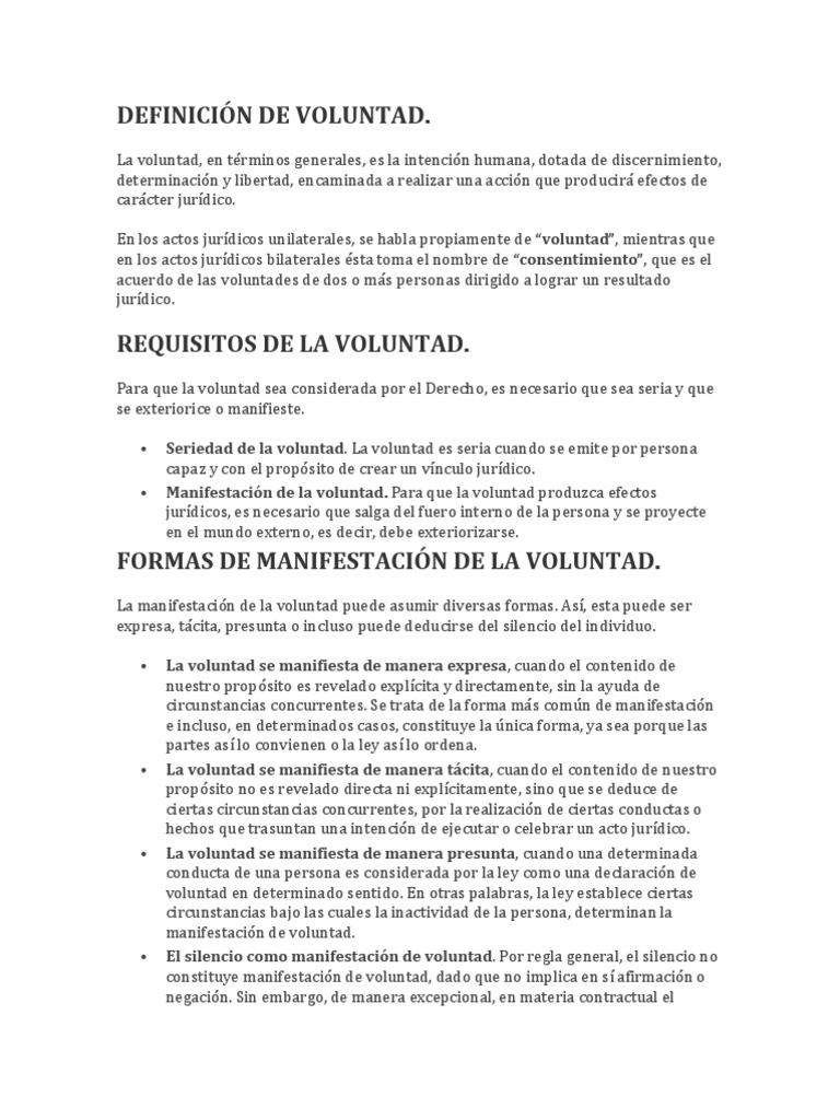 dEFINICIÓN DE VOLUNTAD | PDF | Conceptos legales | Información del gobierno