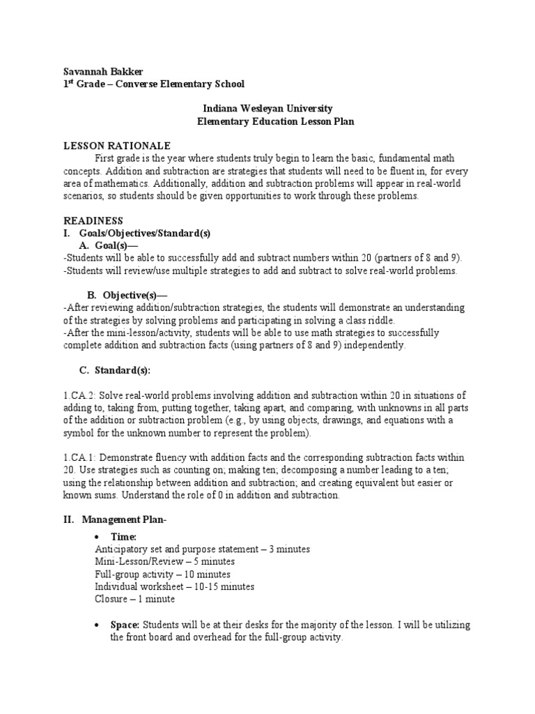 Math Lesson Plan | PDF | Worksheet | Learning Styles