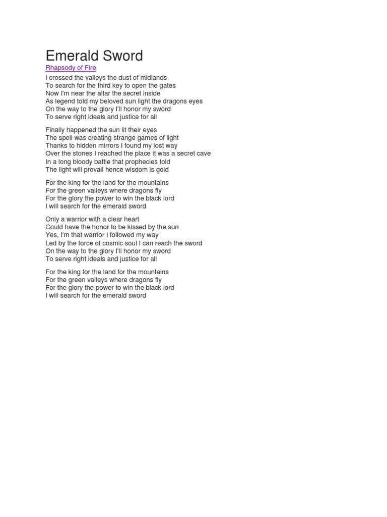Emerald Sword - Lyrics | PDF