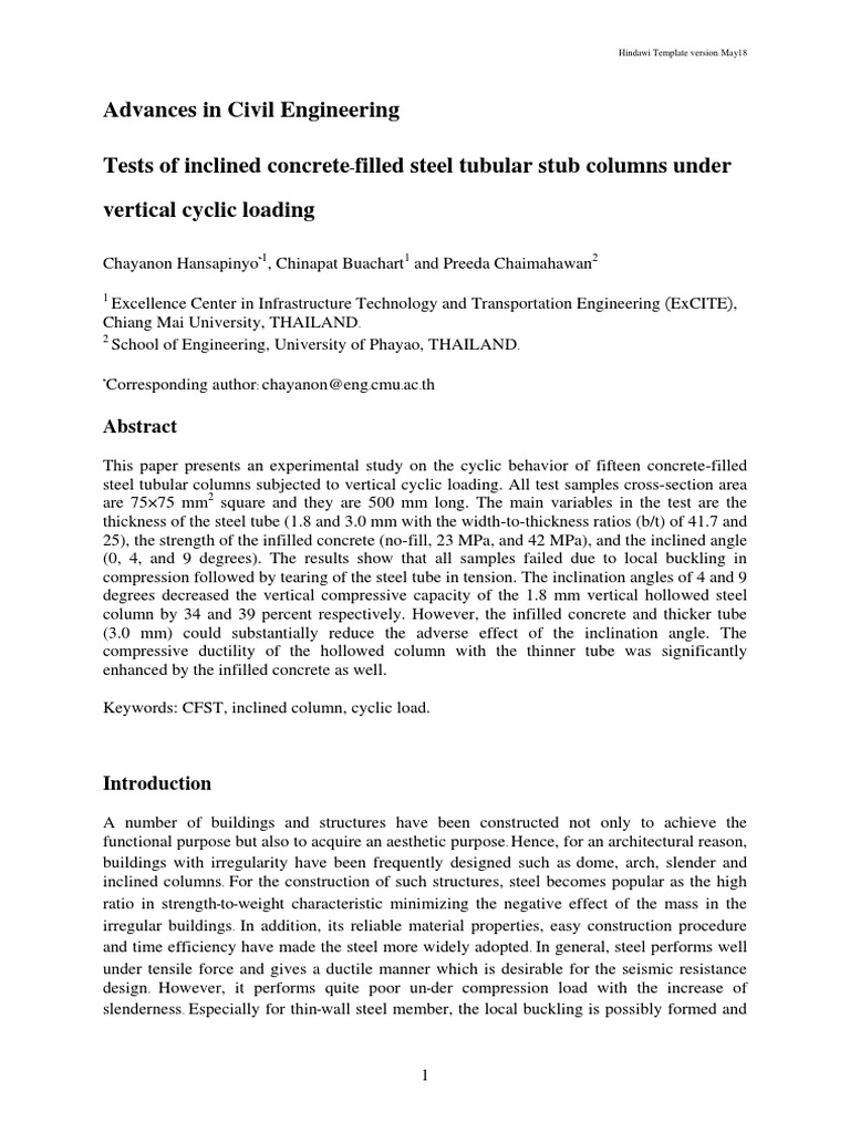 Advances in Civil Engineering Tests of Inclined Concrete - Filled Steel ...