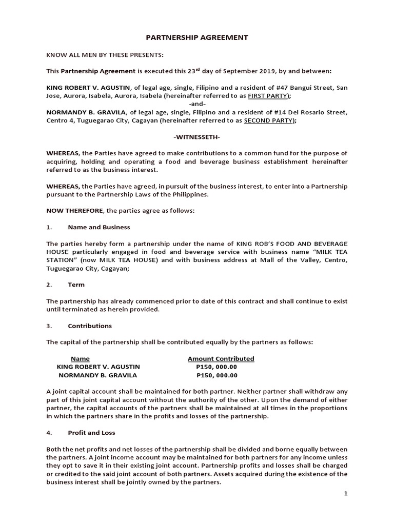 Partnership Agreement | PDF | Partnership | Interest