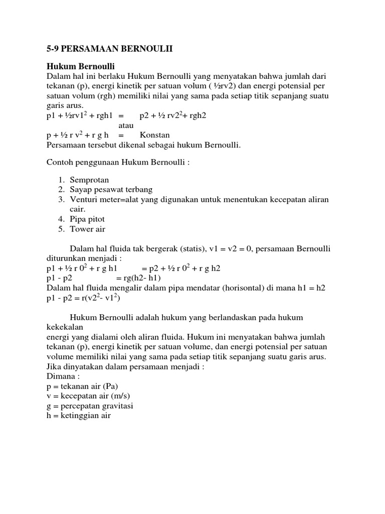 5-9 Persamaan Bernoulii Hukum Bernoulli | PDF | Sains & Matematika