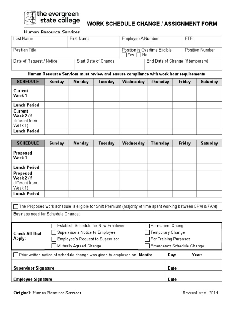 Work Schedule Change / Assignment Form | PDF