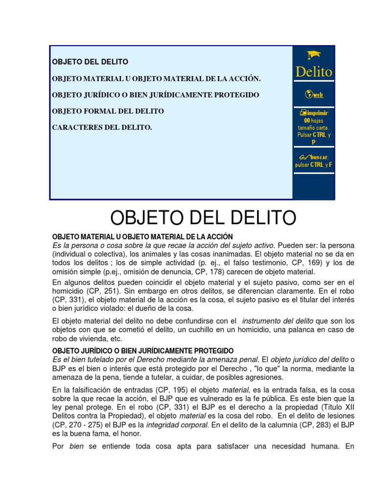 Objeto Del Delito,Objeto Material u Objeto Material de La Accion Objeto ...