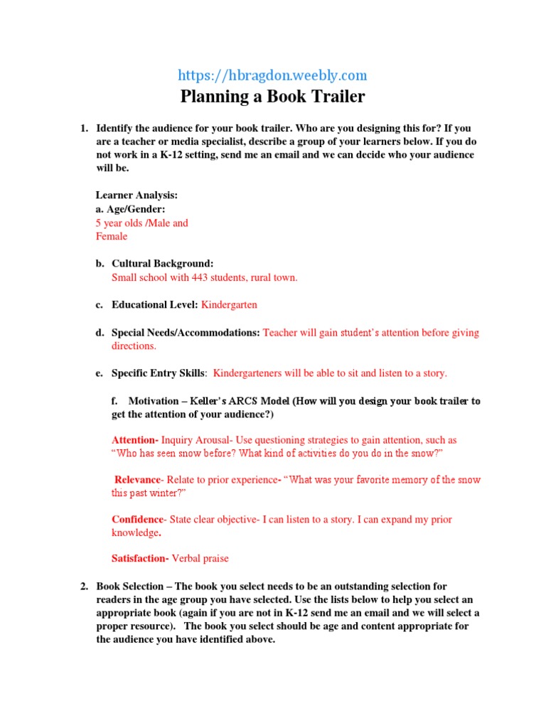 Book Trailer Planning | PDF