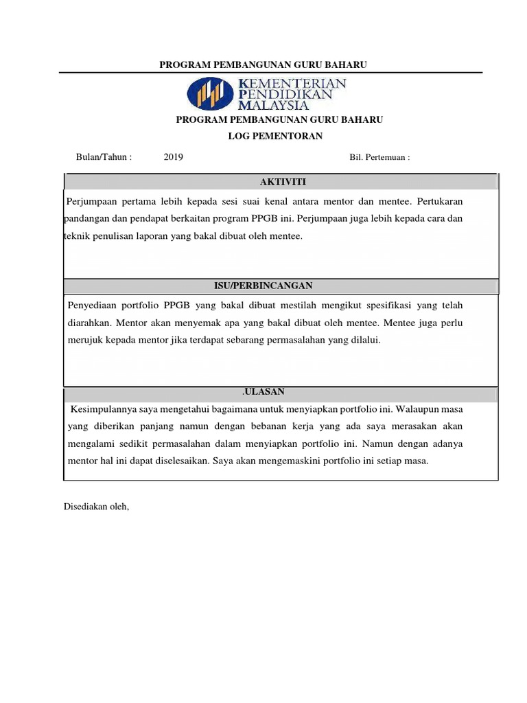 Log Pementoran Program PPGB 2019 | PDF | Karier & Perkembangan