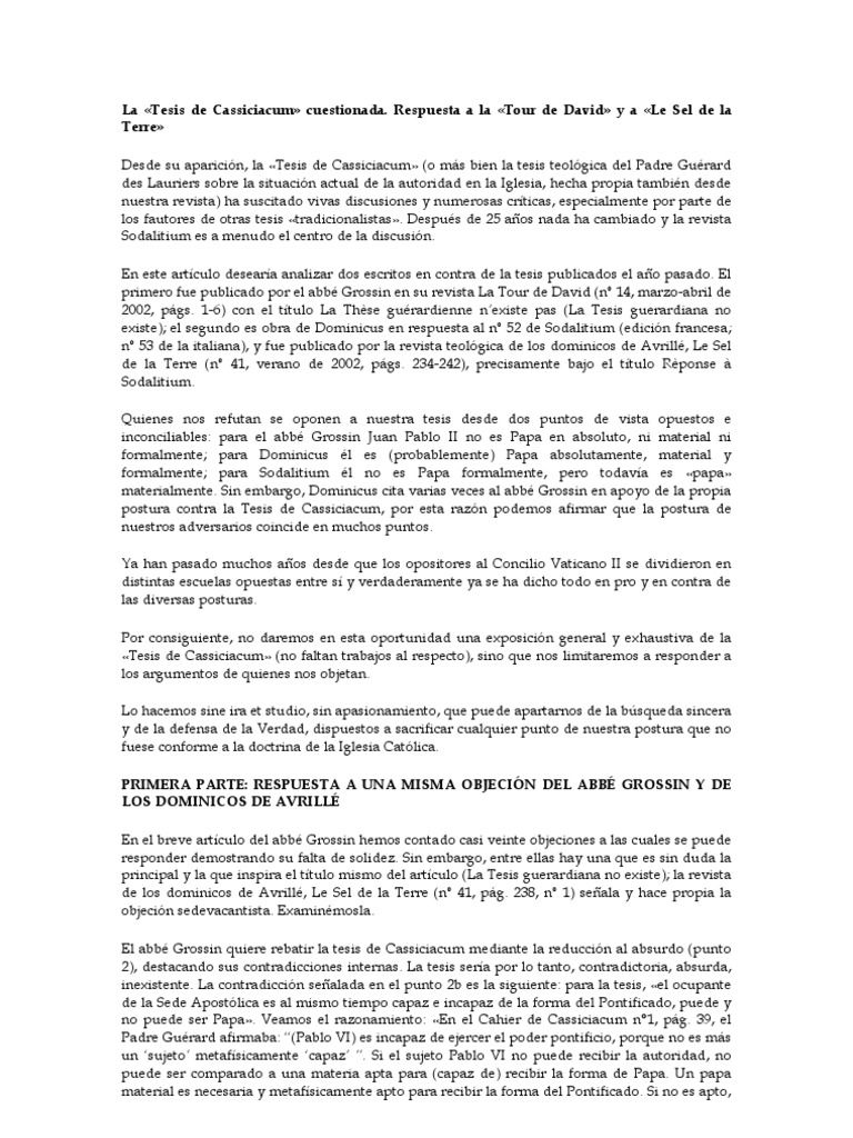 La Tesis de Cassiciacum Cuestionada | PDF | Papa | Iglesia Católica
