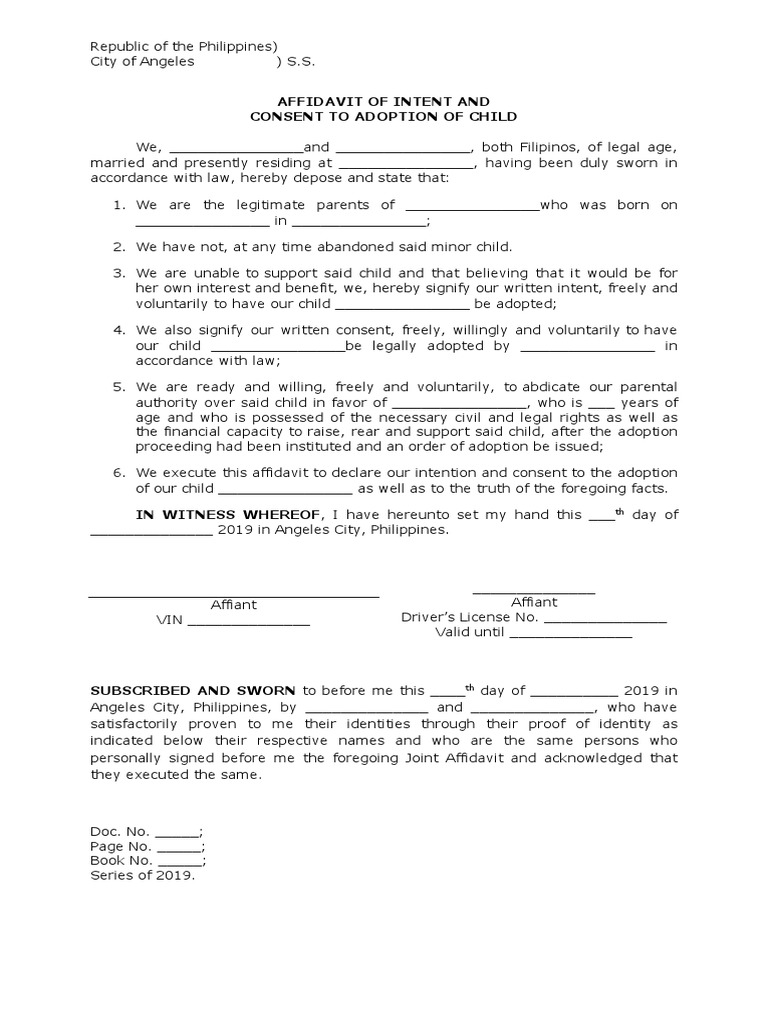 Affidavit of Consent for Child Adoption | PDF | Affidavit | Adoption